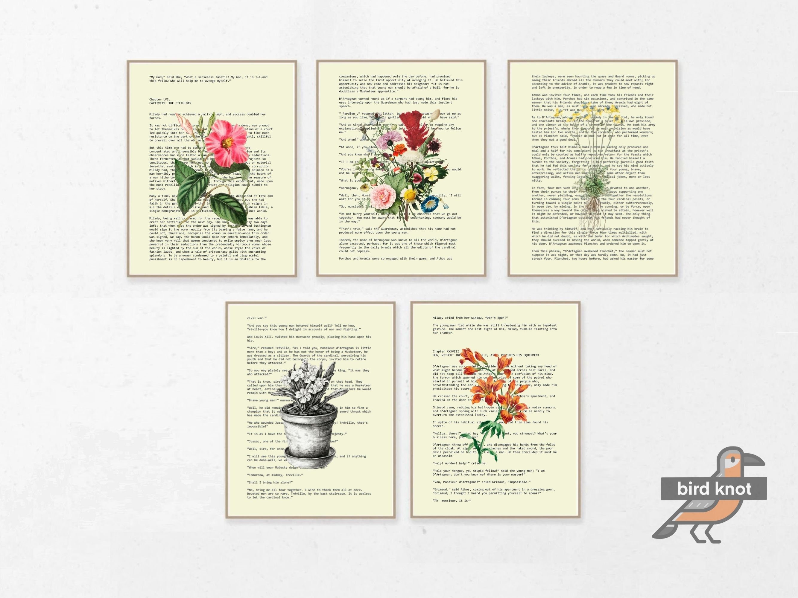 The Three Musketeers Flowers Printable Art on Novel Pages, Vintage Art ...