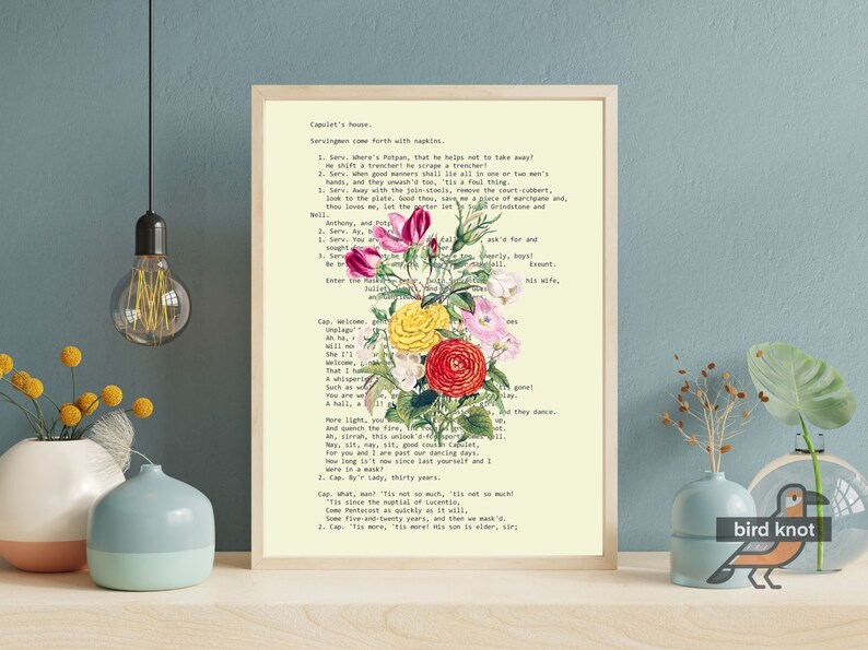 Romeo and Juliet Wild Flowers Printable Art on Novel Pages, Vintage Art ...