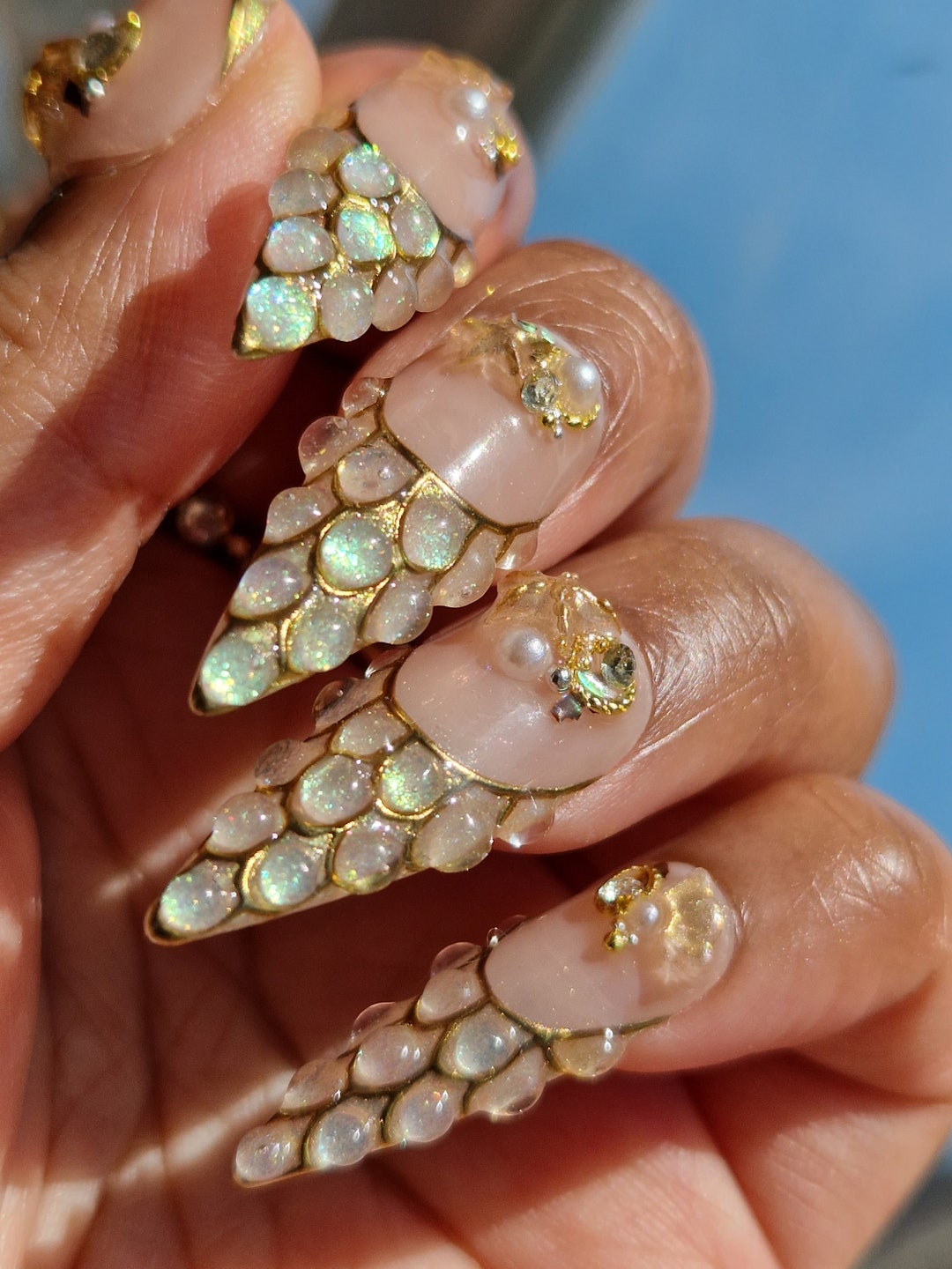 Finesse - Press-on Nails | Mermaid Chrome Glitter Metallic Resin Charms ...
