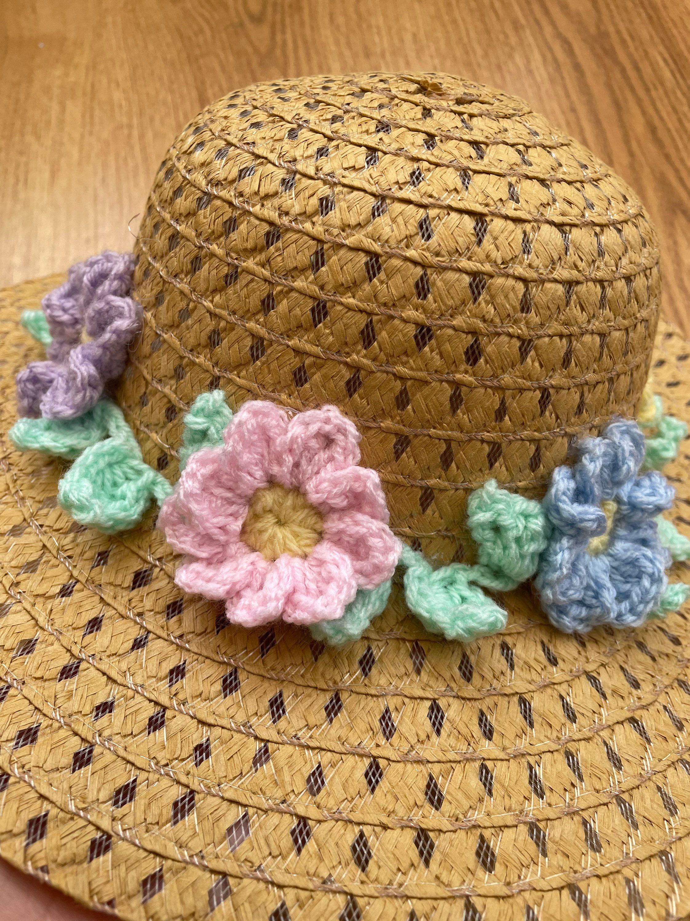 Children’s Sun Hat Easter Bonnet Crochet Flowers Crocheted Daisy Chain ...