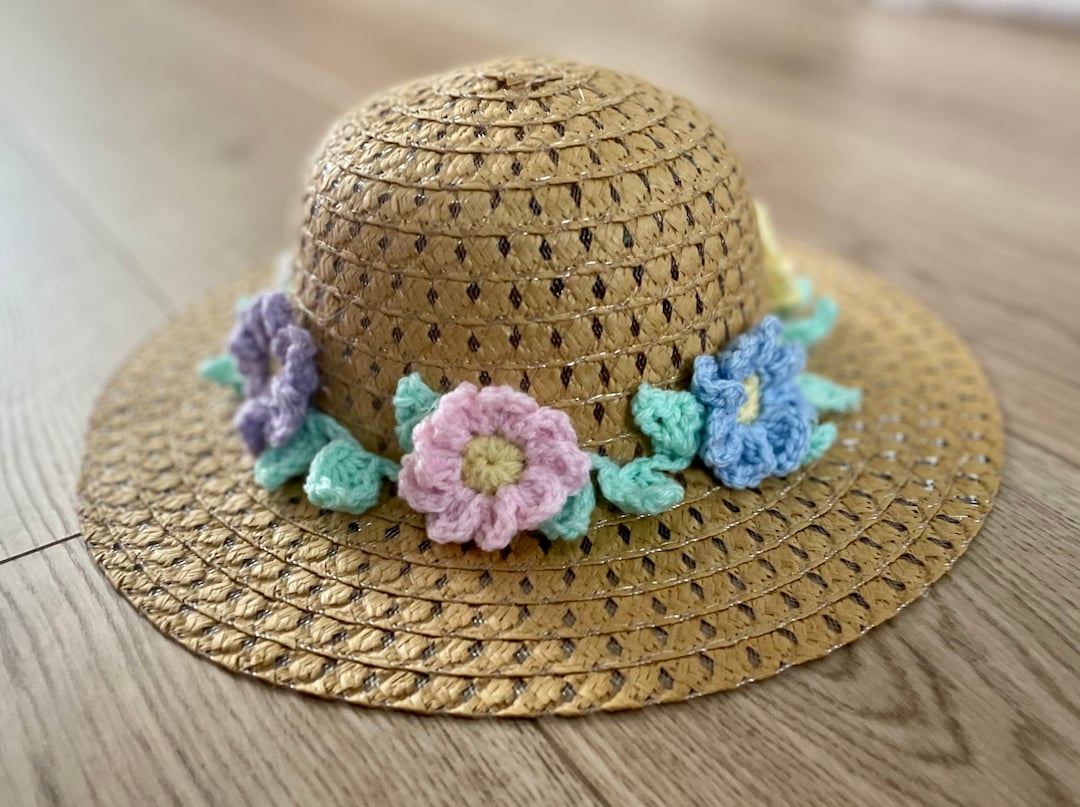 Children’s Sun Hat Easter Bonnet Crochet Flowers Crocheted Daisy Chain ...