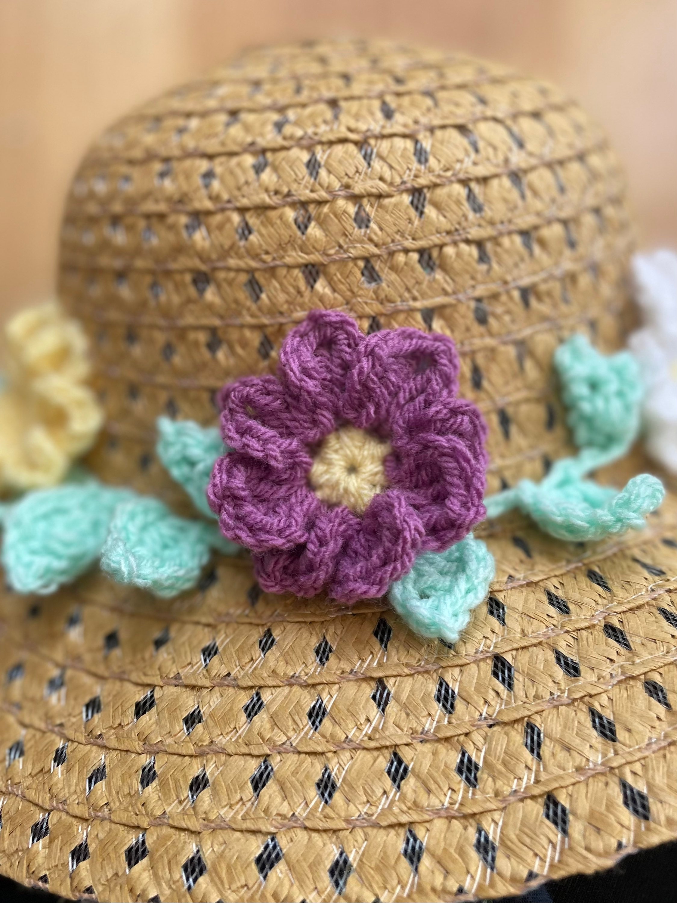 Children’s Sun Hat Easter Bonnet Crochet Flowers Crocheted Daisy Chain ...
