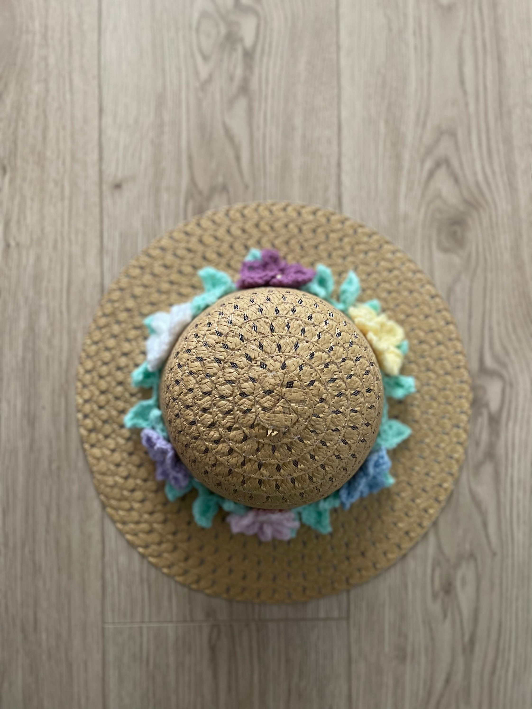 Childrens Sun Hat Easter Bonnet Crochet Flowers Crocheted Daisy Chain ...
