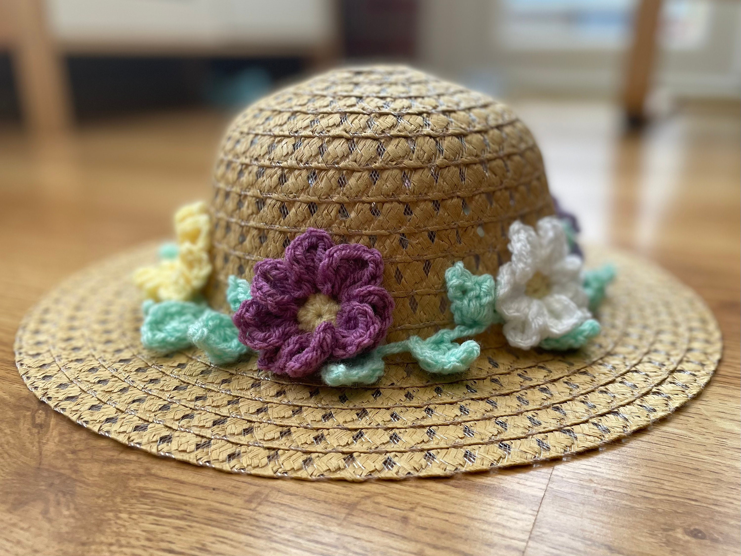 Children’s Sun Hat Easter Bonnet Crochet Flowers Crocheted Daisy Chain ...