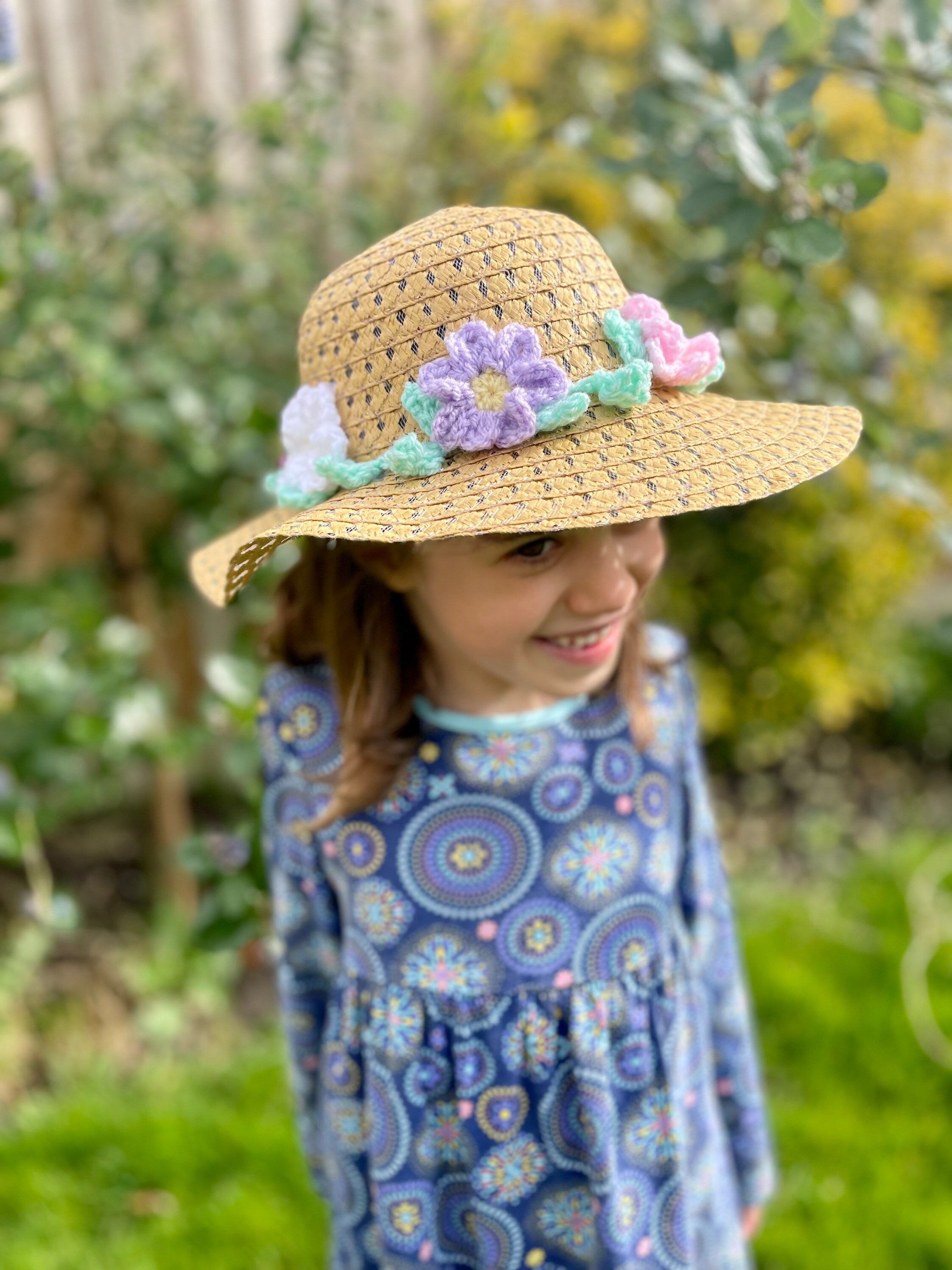 Children’s Sun Hat Easter Bonnet Crochet Flowers Crocheted Daisy Chain ...