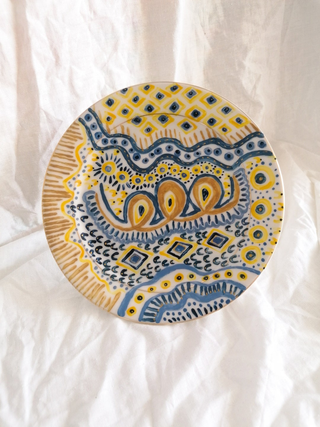 Hand-painted Porcelain Wall Plate: Abstract Art Decor, Plate on Stand ...