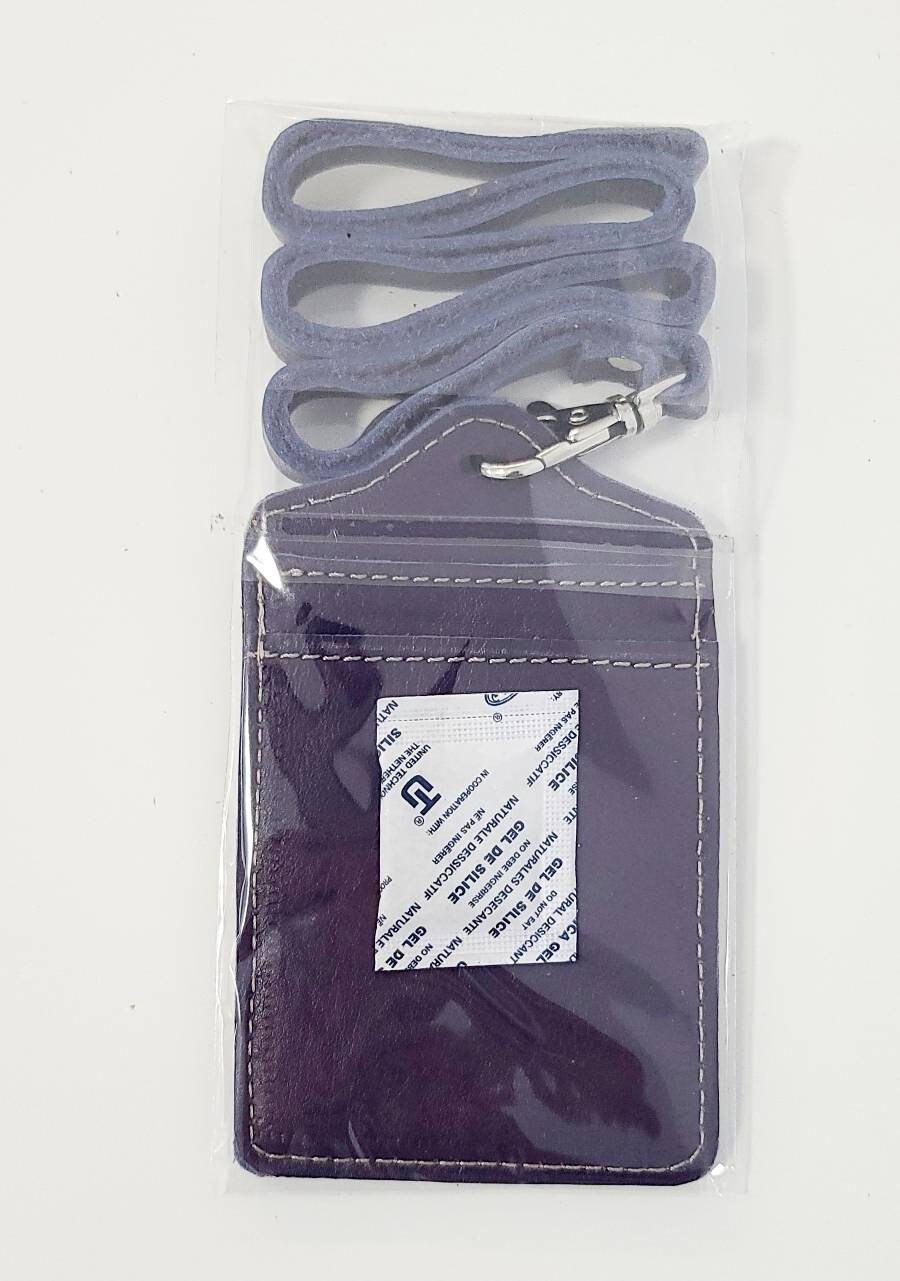 Real Leather Lanyard/badge or ID Card Holder - Dark Purple - Etsy