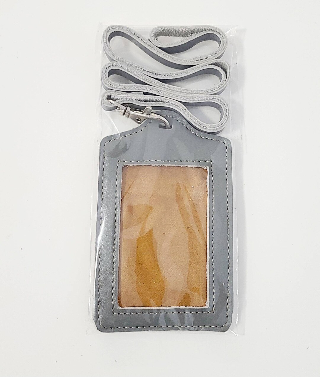 Real Leather Lanyard/badge or ID Card Holder Light Grey - Etsy