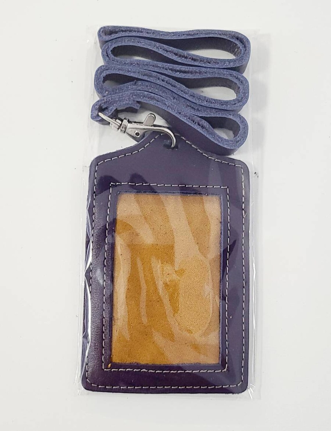 Real Leather Lanyard/badge or ID Card Holder - Dark Purple - Etsy