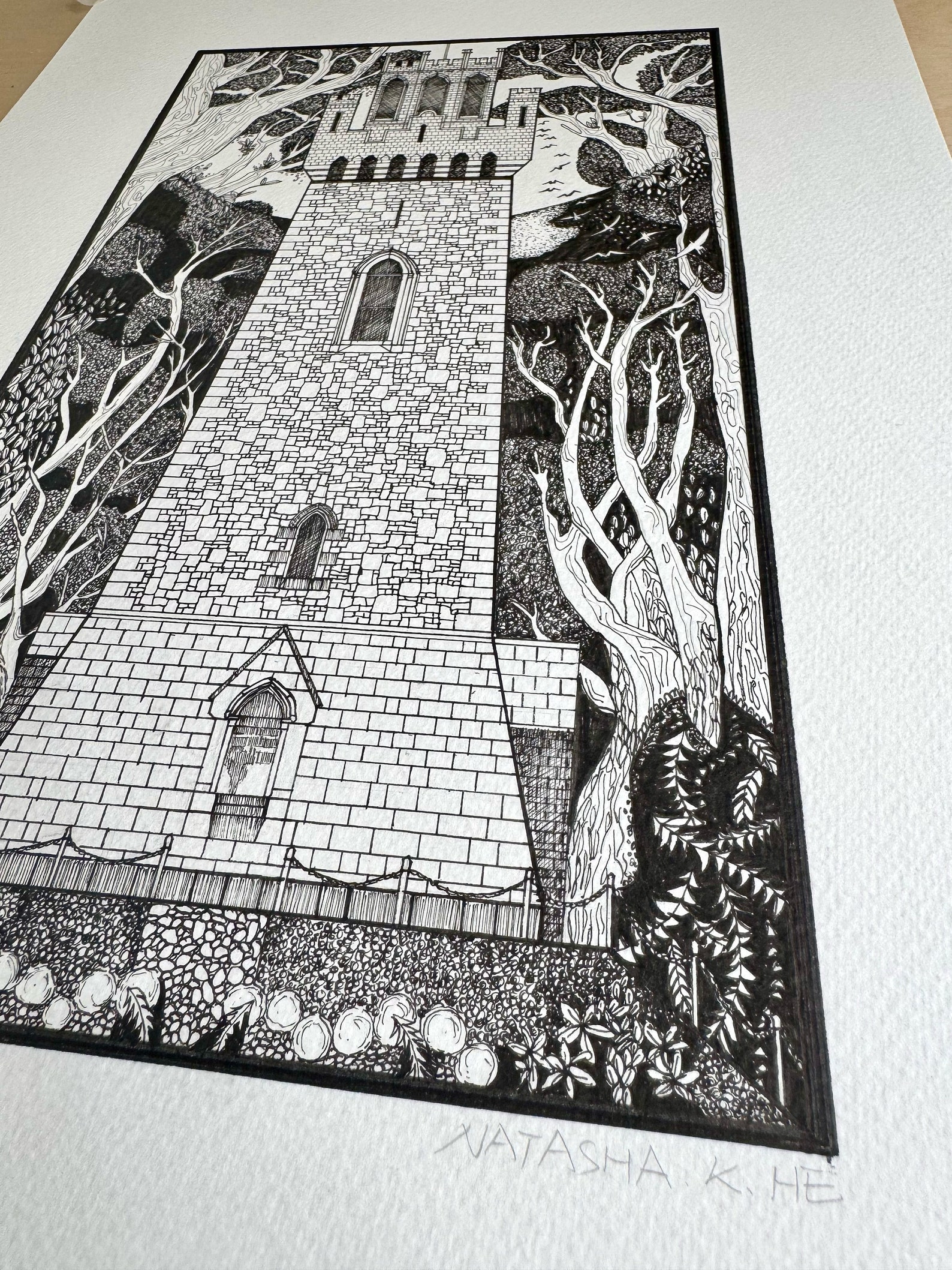 Original Victoria Tower Guernsey Channel Islands Freehand Drawing ...