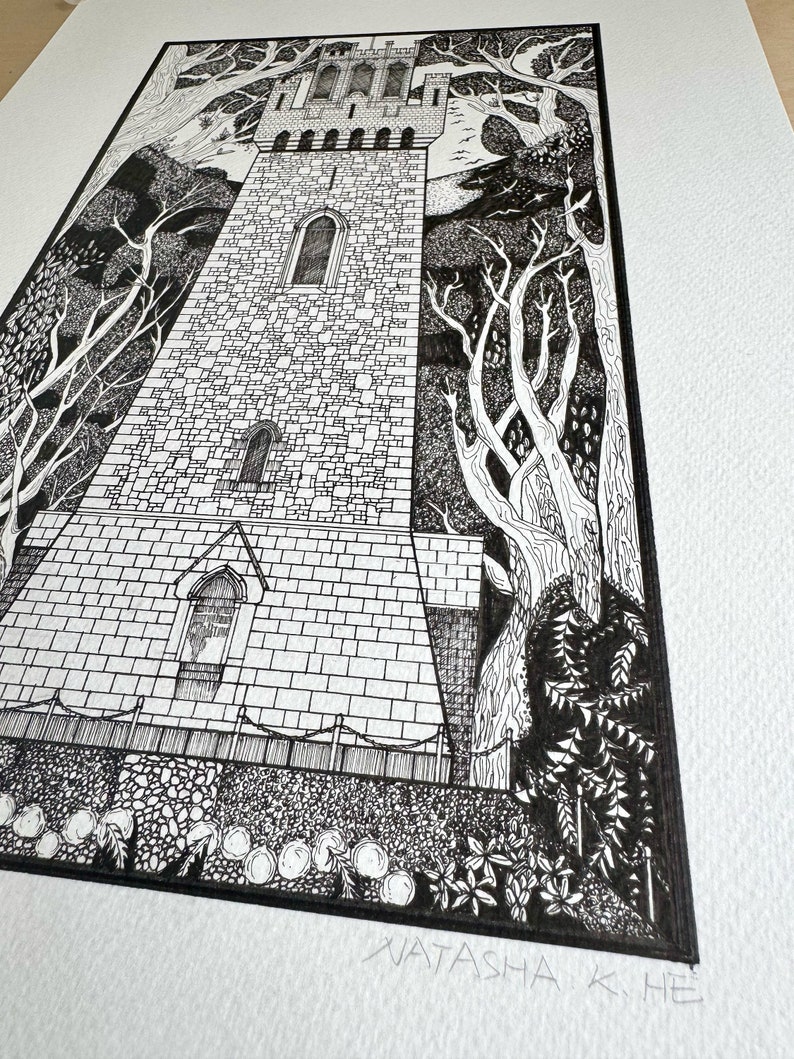 Original Victoria Tower Guernsey Channel Islands Freehand Drawing ...