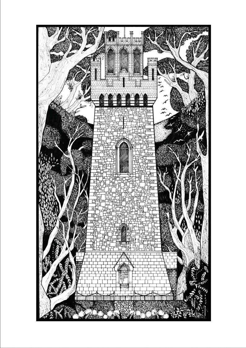 Original Victoria Tower Guernsey Channel Islands Freehand Drawing ...