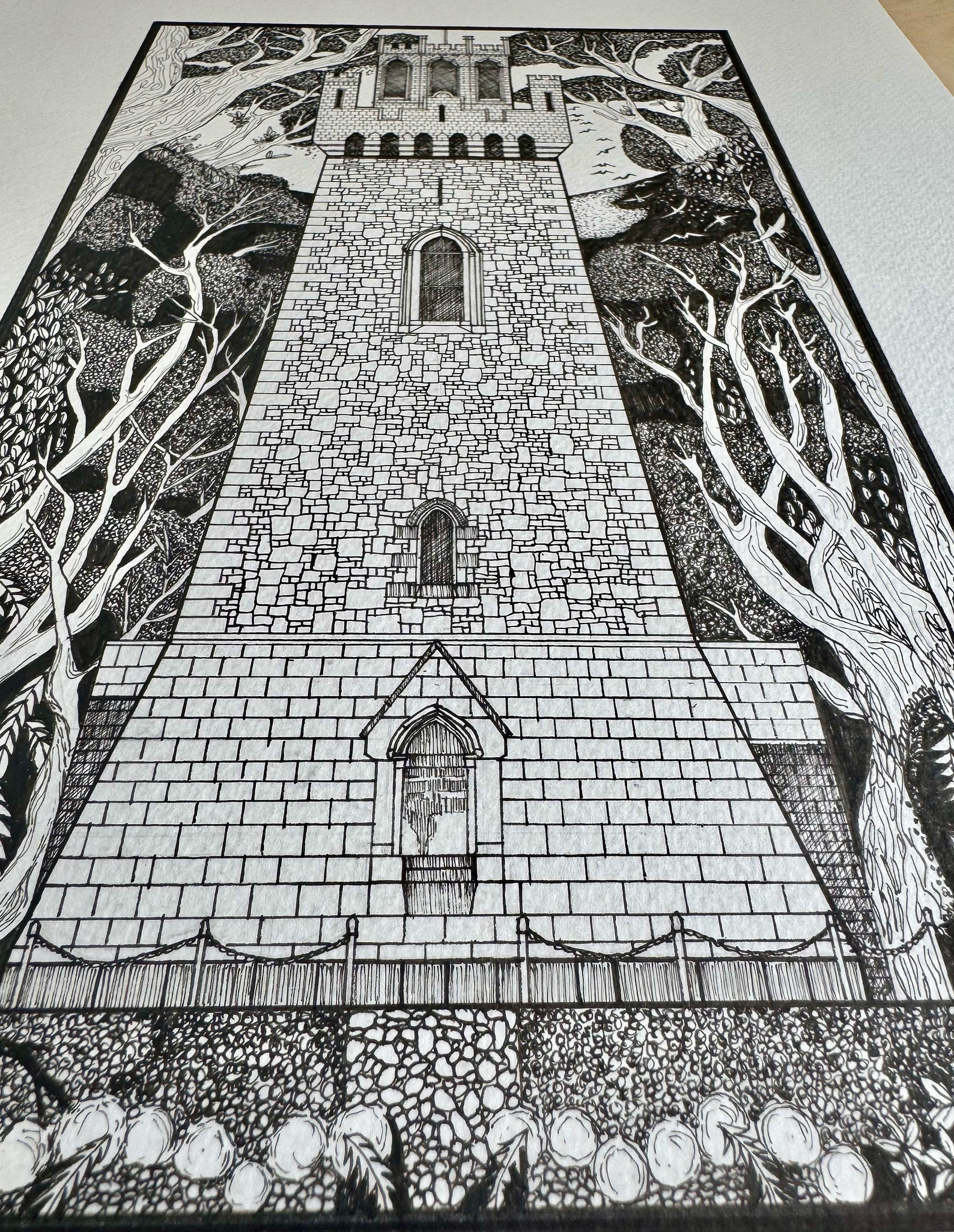 Original Victoria Tower Guernsey Channel Islands Freehand Drawing ...
