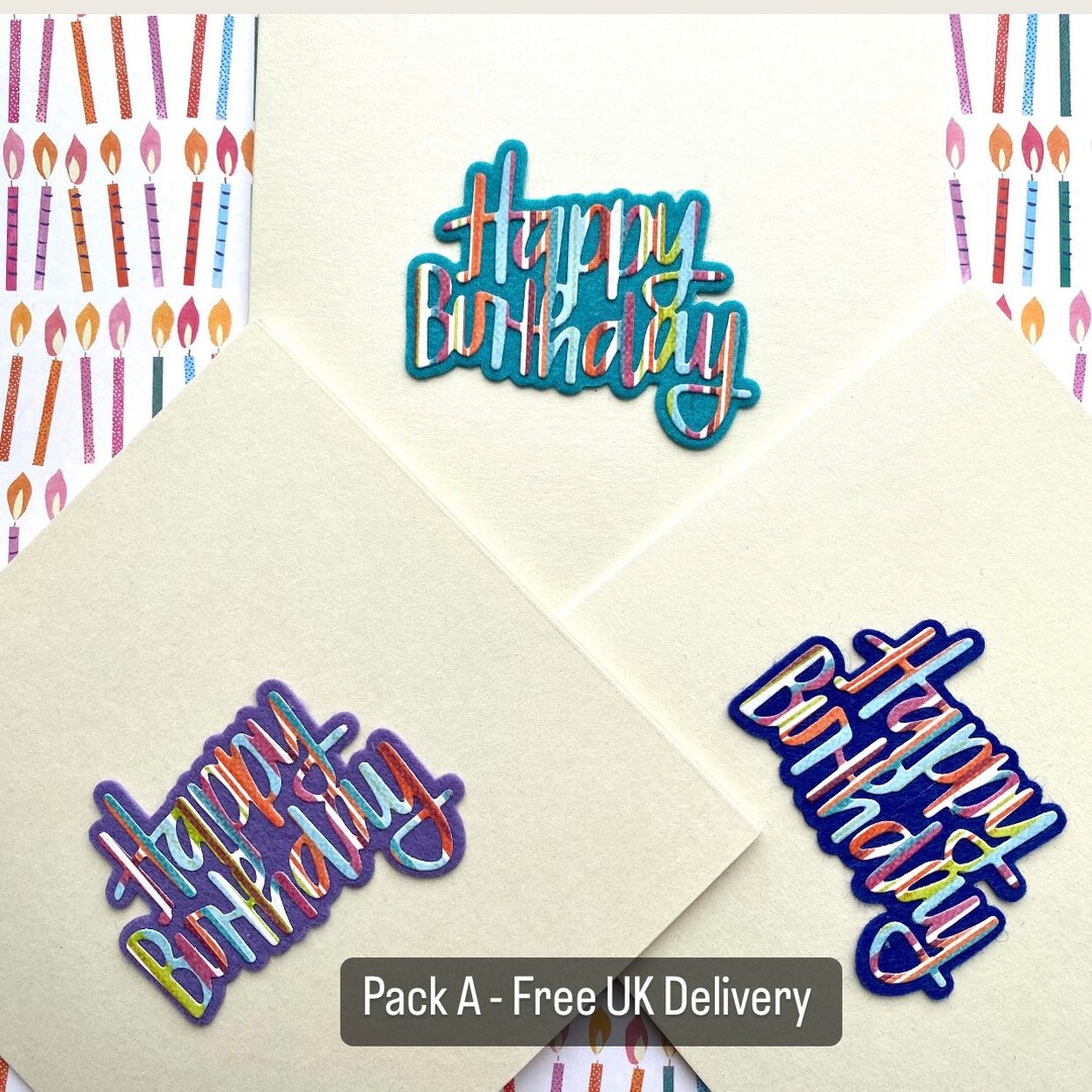 Happy Birthday Felt Card, Assorted Pack of 3 Felt Birthday Card - Etsy