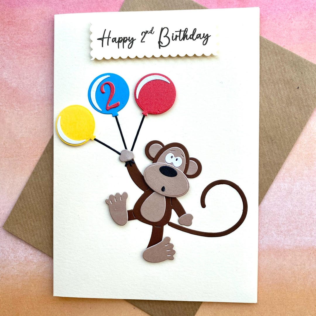 Cute Monkey Birthday Card, Kids Birthday Card, Numbered Monkey Card ...