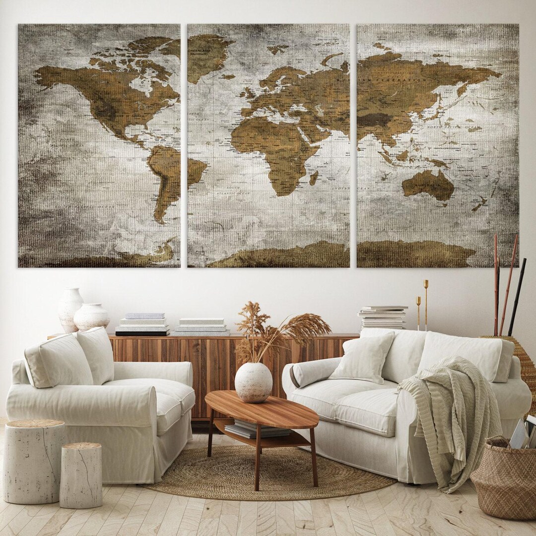 Old Style World Map Wall Art Print, Vintage World Map, Home Push Pin ...