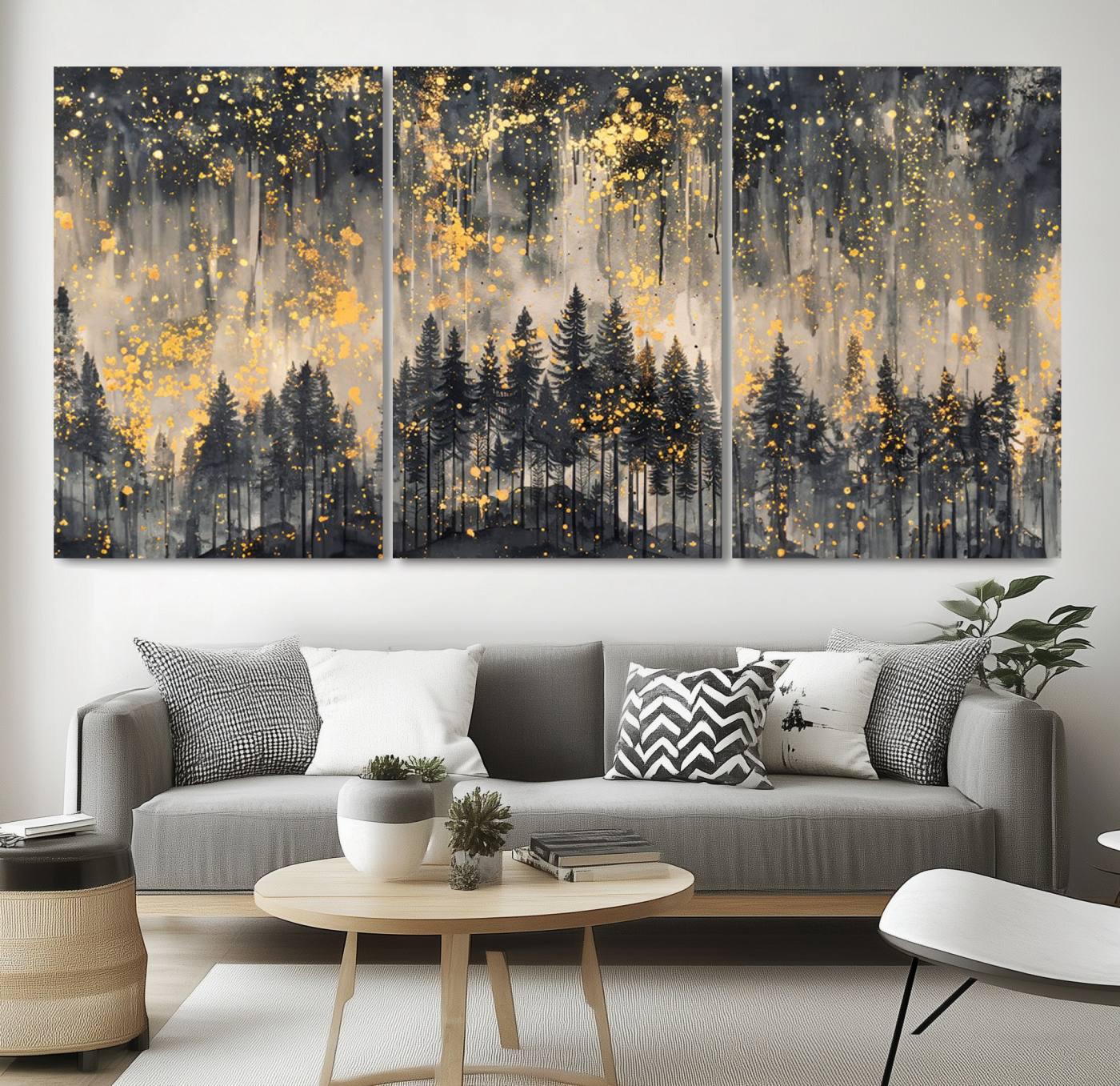 Golden Forest Abstract Wall Art | Dark Forest With Gold Splatter ...
