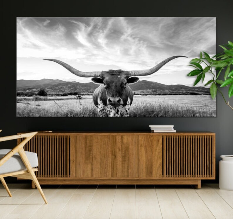 Texas Longhorn of Cow Wall Art Canvas Print for Farmhouse Decor Wall ...