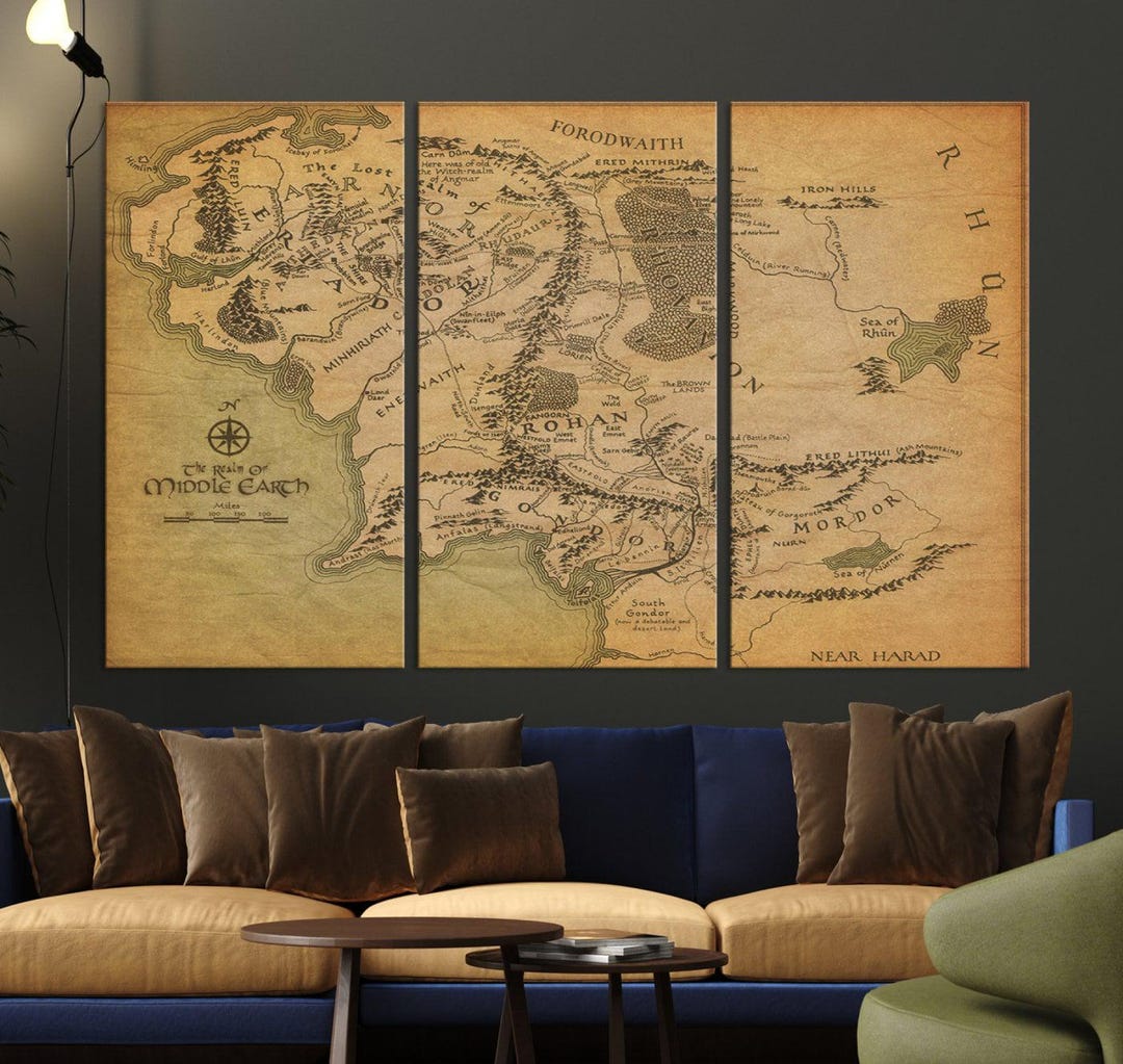 Middle Earth Map, Lord of the Rings World Map, Triptych LOTR Map, LOTR ...