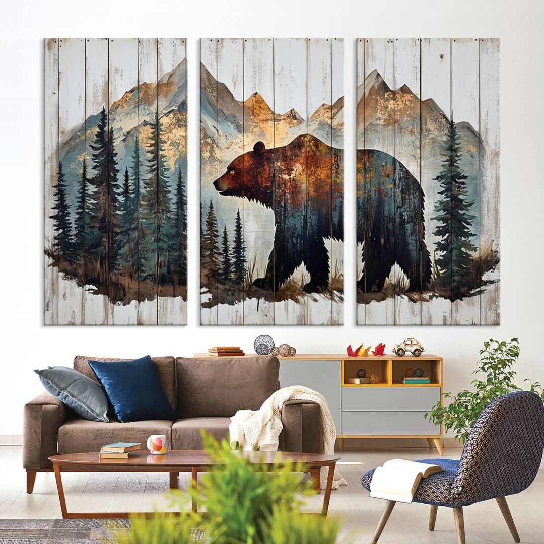 Rustic Bear in Forest Landscape Canvas Art Print, Majestic Bear ...