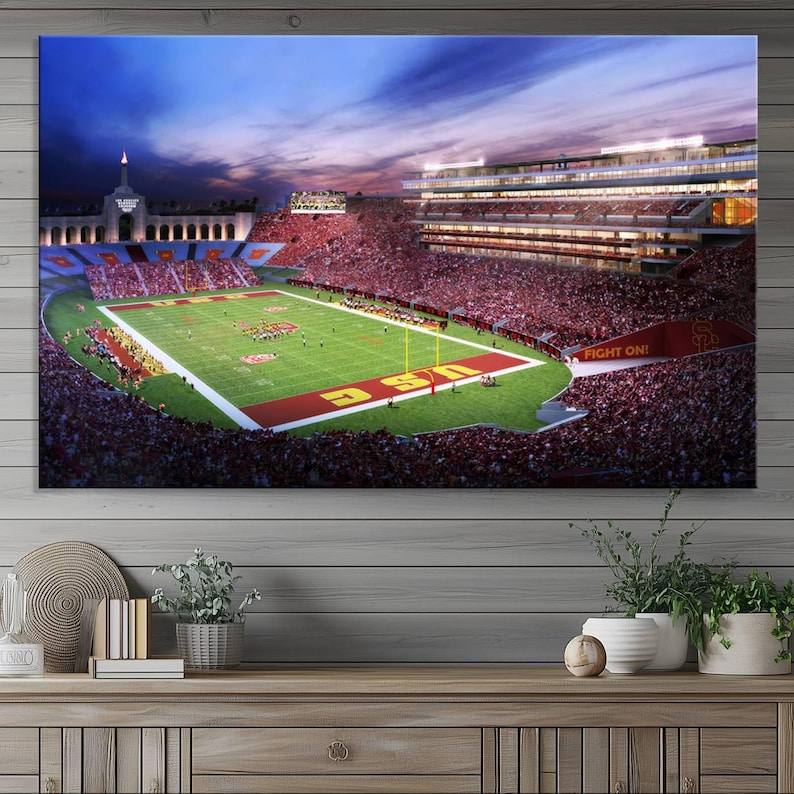 Los Angeles Memorial Coliseum Canvas Art – Sunset Football Stadium View ...