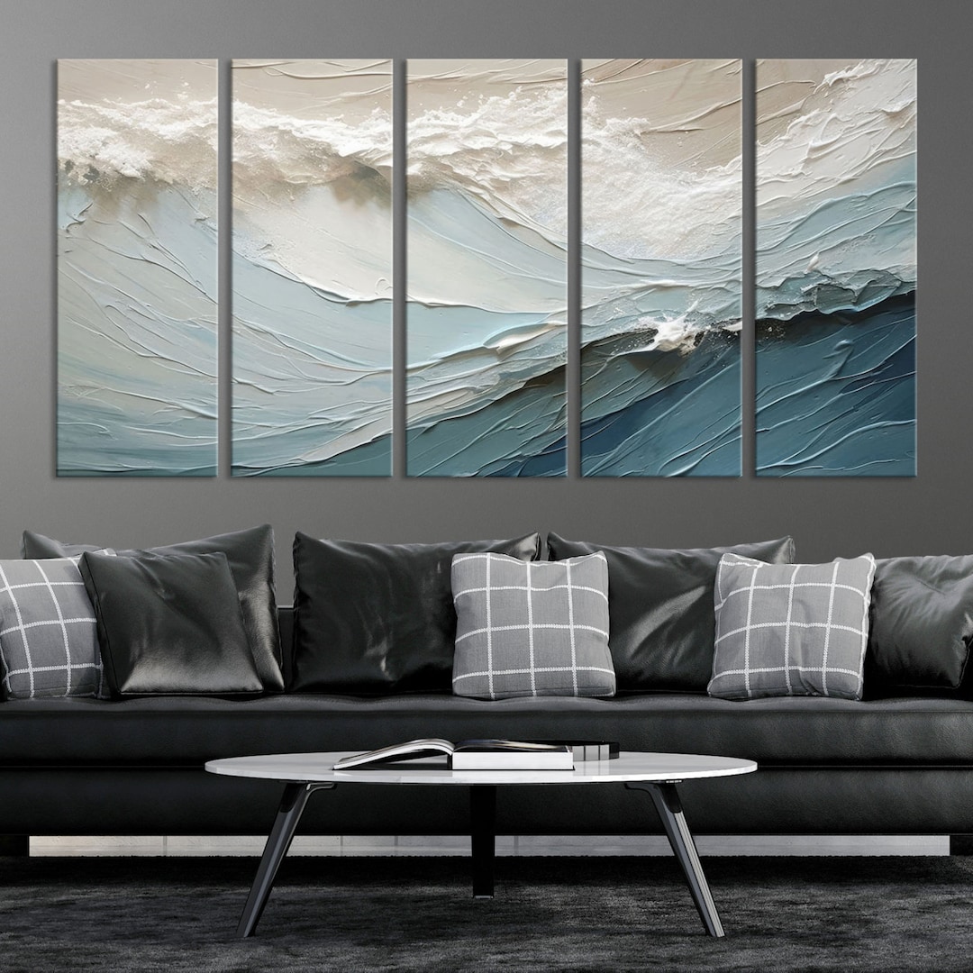 Textured Waves Abstract Wall Art Print, Modern Framed Abstract Canvas ...