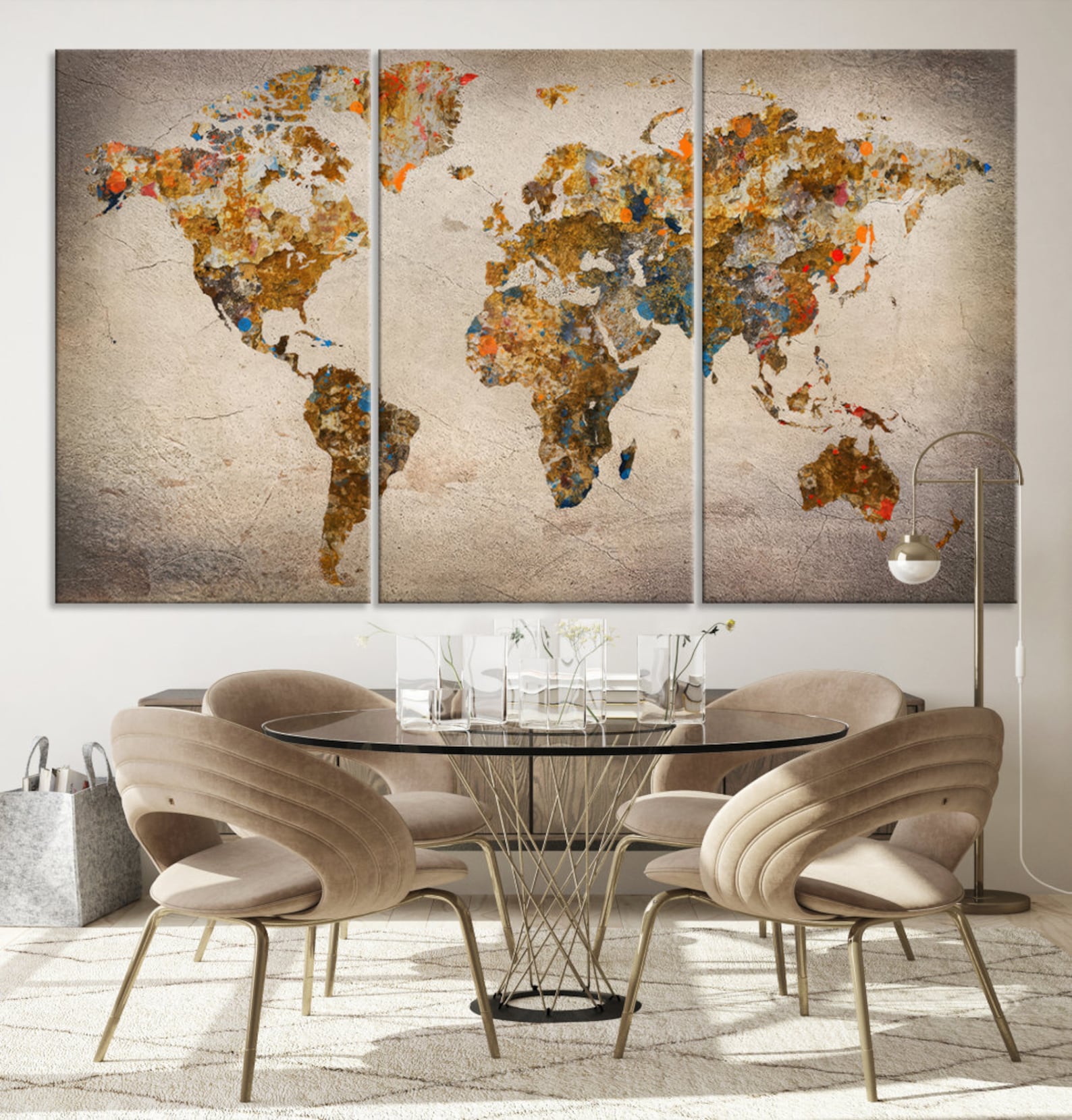 Vintage World Map Print, 3 Panel Map of the World, Framed Canvas Wall ...