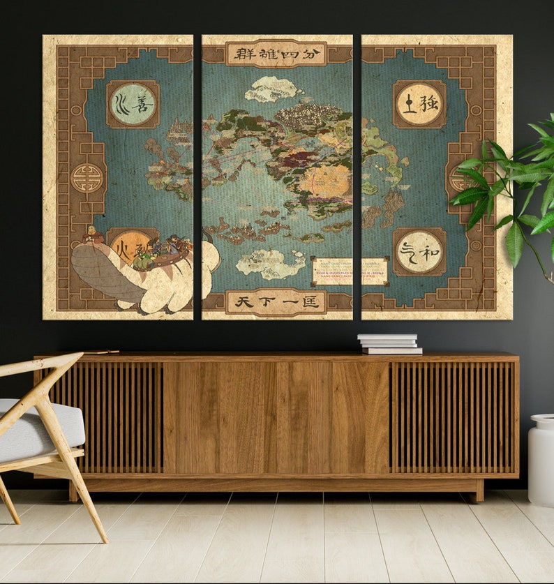 Avatar Wall Art, Last Air-bender World Map Wall Art Canvas Print for ...