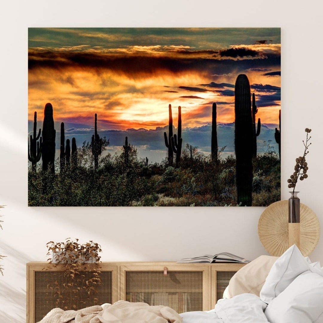 Phoenix Arizona Desert Canvas Wall Art Landscape Sunset Cactus Print ...