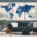 Watercolor Blue World Map Wall Art Canvas Print for Home and Office ...