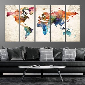 Vibrant Global Map Wall Art ~ World Map Canvas Print, Multi Panel World ...