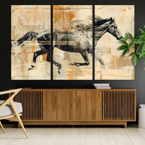 Abstract Stallion Horse Canvas Wall Art, Chines Style Horse Wall Art ...
