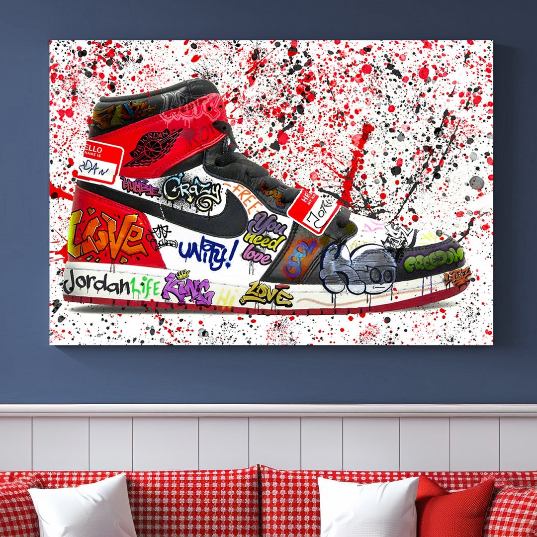 Jordan Graffiti Canvas Wall Art, Air Jordan Mid 1 Graffiti Wall Art ...