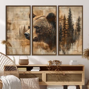 Abstract Rustic Grizzly Bear Wall Art Canvas Print - Woodland Wildlife ...