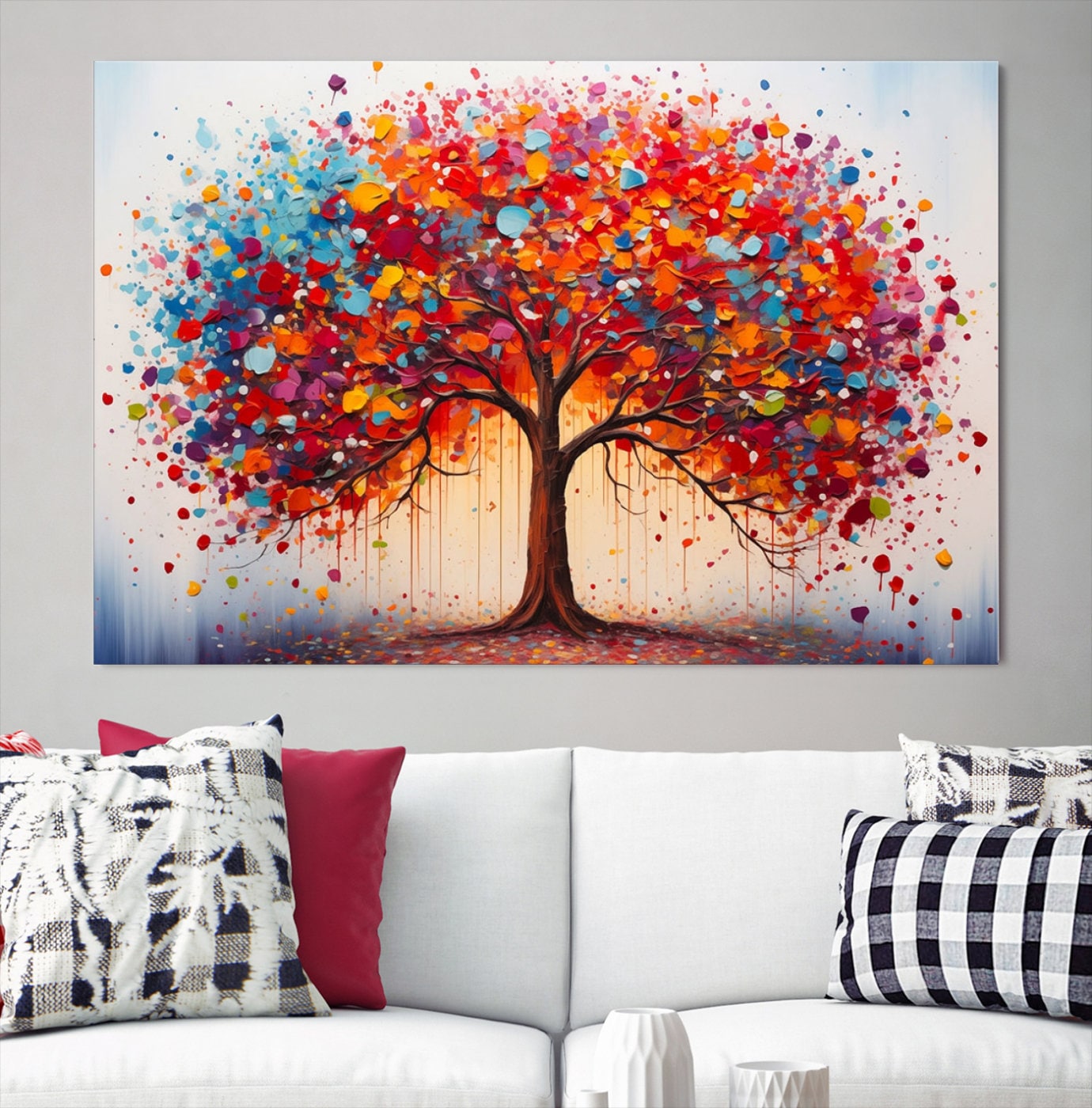 Abstract Red Tree Wall Art Print, Oilpaint Tree Painting Wall Art ...