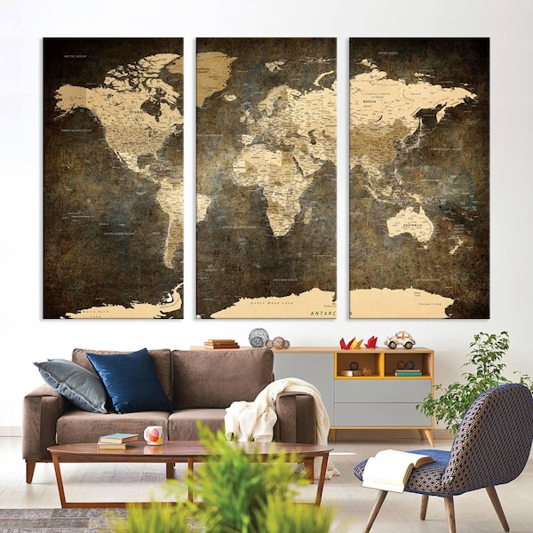 Rustic World Map - Etsy