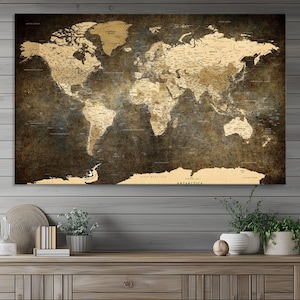 Vintage World Map Print, 3 Multi Panel Map, World Map Canvas Art ...