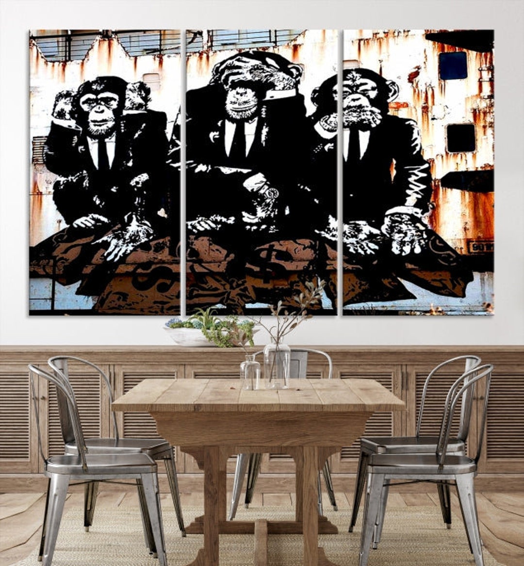 Modern Graffiti 3 Panel Monkey Wall Art - Street Art Canvas Print for ...