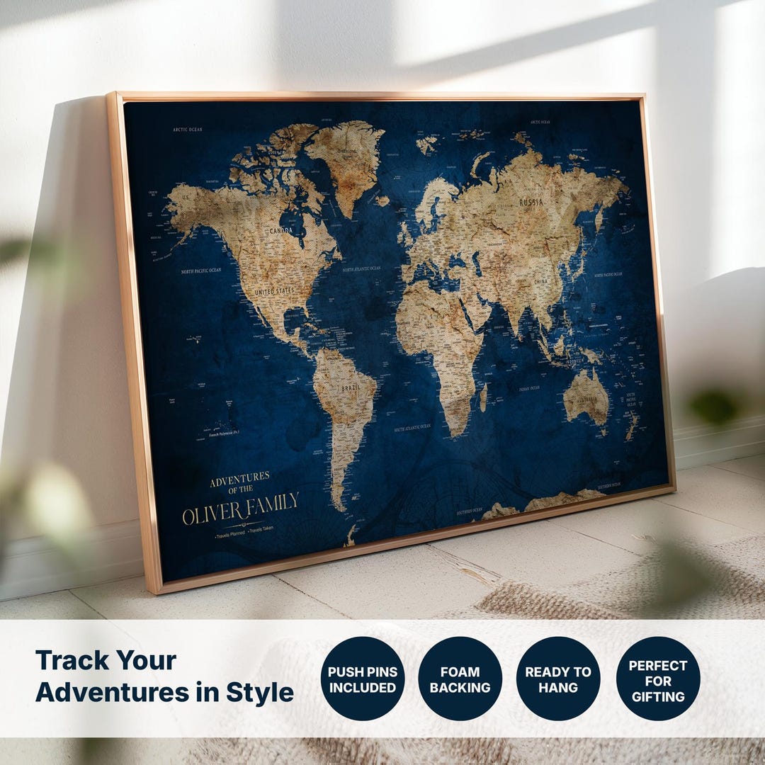 Framed Personalized World Map, Push Pin World Map, Large World Map ...
