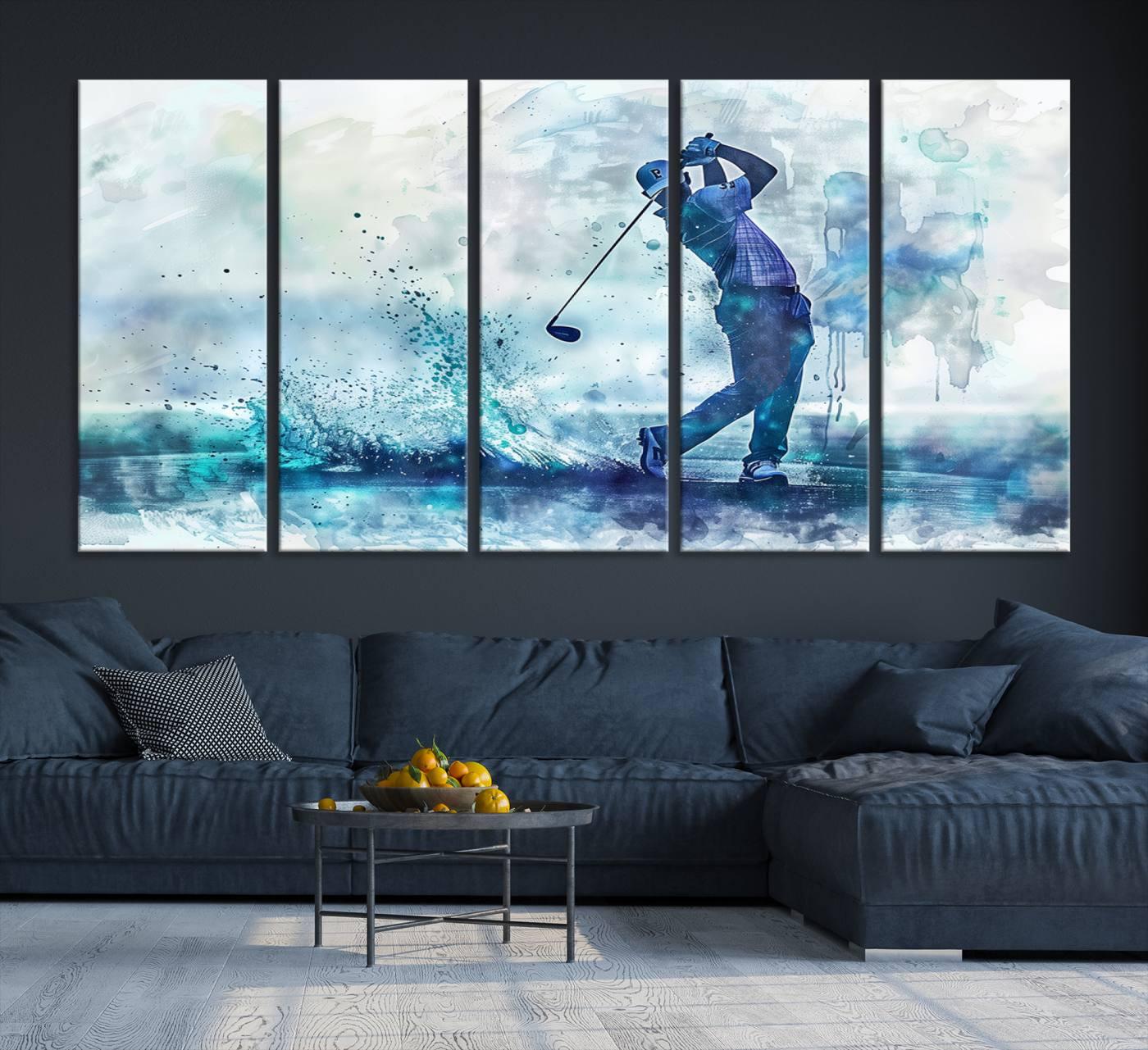Watercolor Golf Player Watercolor Triptych Canvas Wall Art, Abstract ...