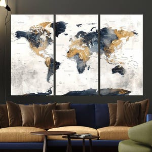 Modern Colorful World Map, Framed Multi Panel World Map Print, Office ...