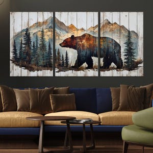 Rustic Bear in Forest Landscape Canvas Art Print, Majestic Bear ...