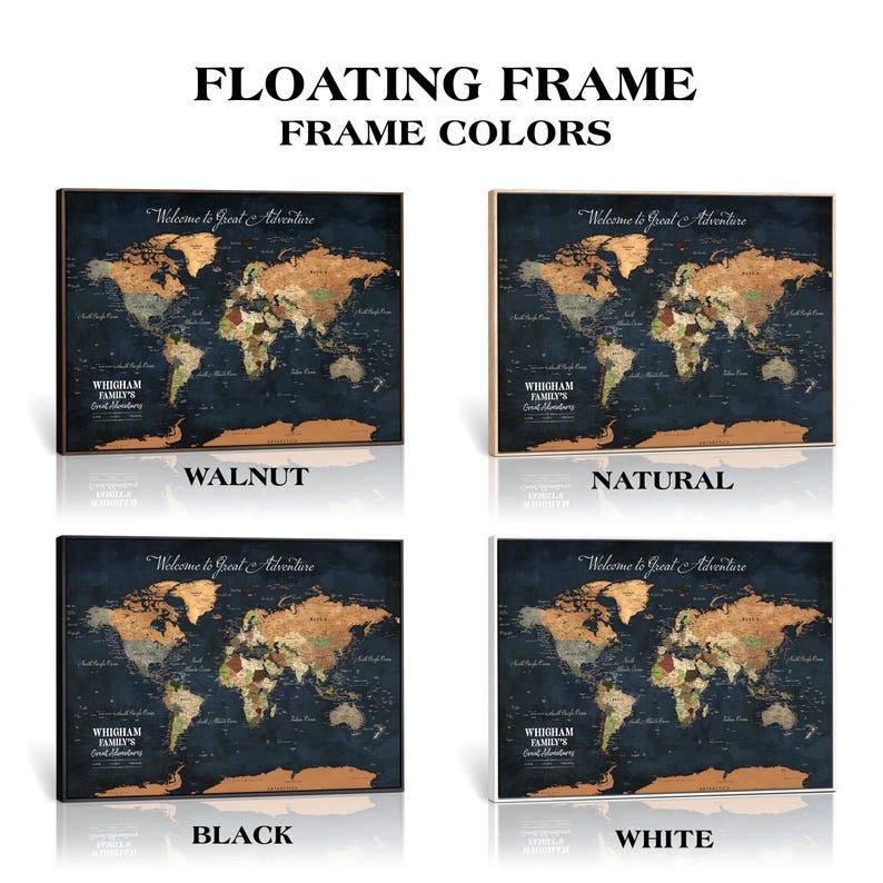 Personalized World Map Canvas Wall Art, Custom Family Travel Map, Dark ...