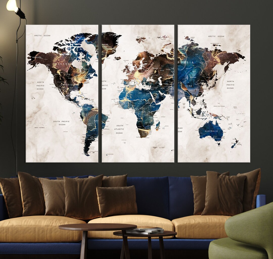 Abstract World Map, Modern Colorful World Map, Ready to Hang Map ...