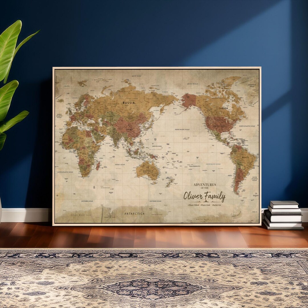 Personalized World Map Wall Art, Custom Family Travel Map Canvas Print ...