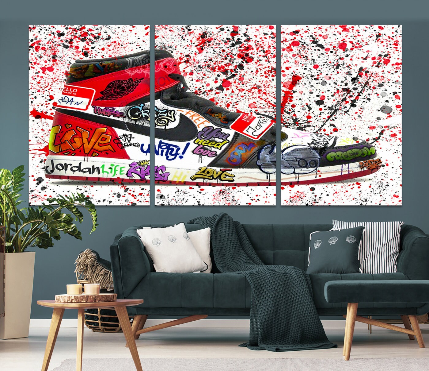 Jordan Graffiti Canvas Wall Art, Air Jordan Mid 1 Graffiti Wall Art ...