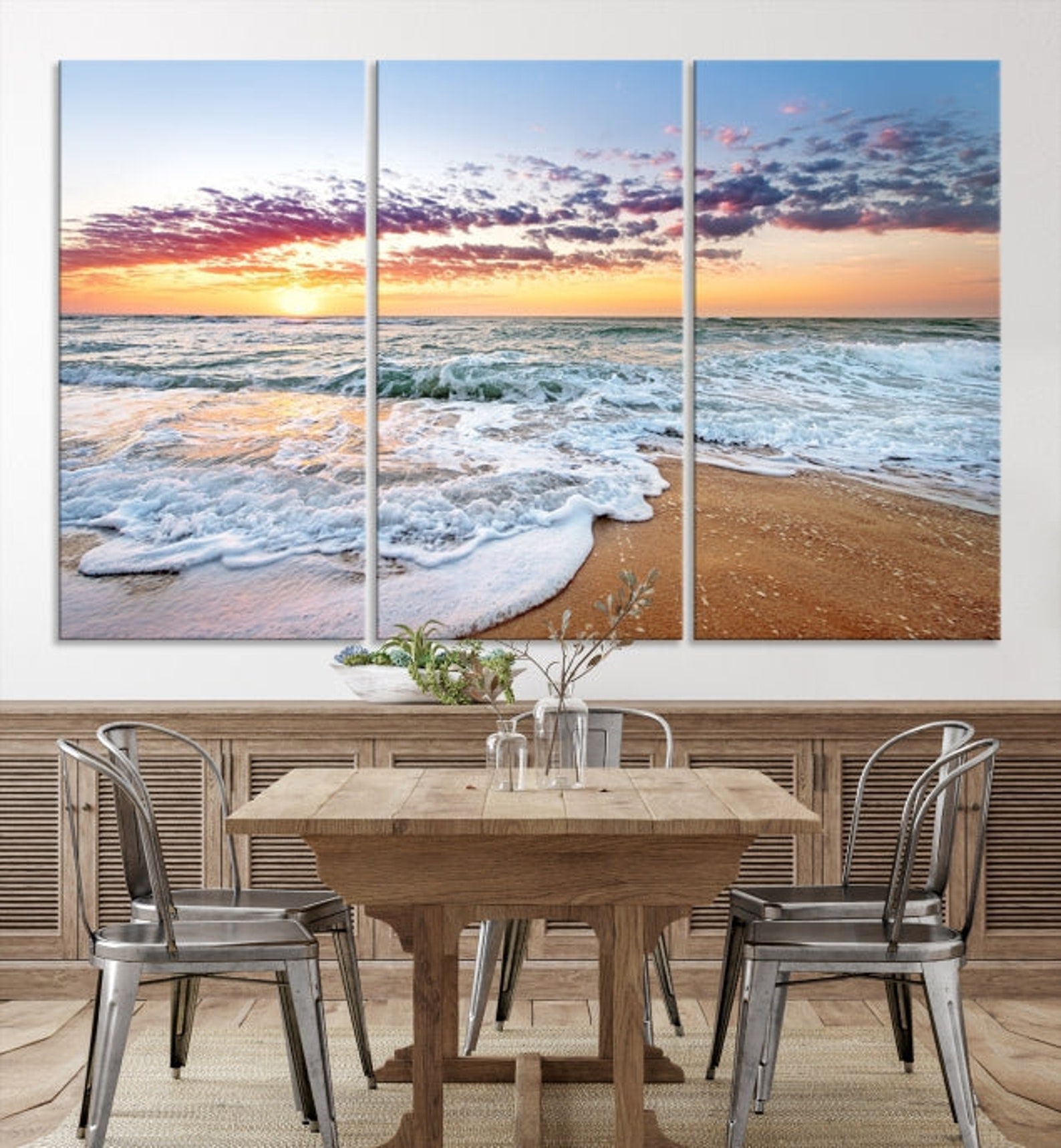 Sunset Beach Waves Canvas Wall Art – 3-piece Framed Print - Etsy