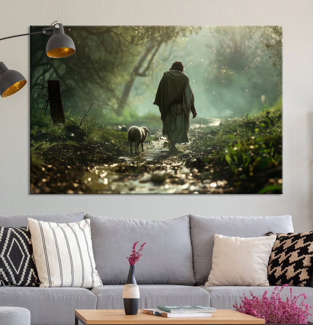 Jesus and Lamb, Christian Wall Art, Jesus Leaves the 99, Lamb of God ...