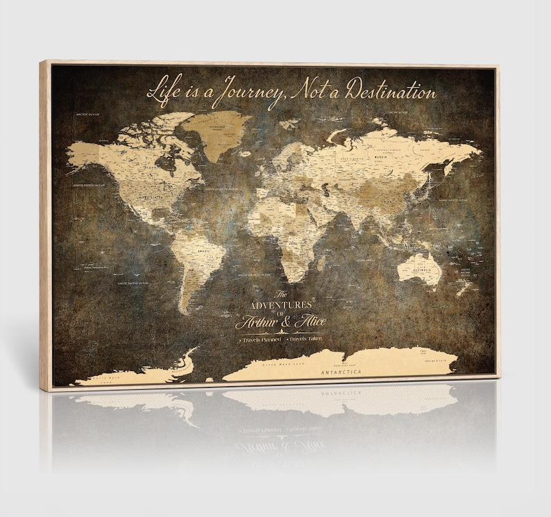 Personalized World Map for Couples, Custom Floating Frame Travel Map ...