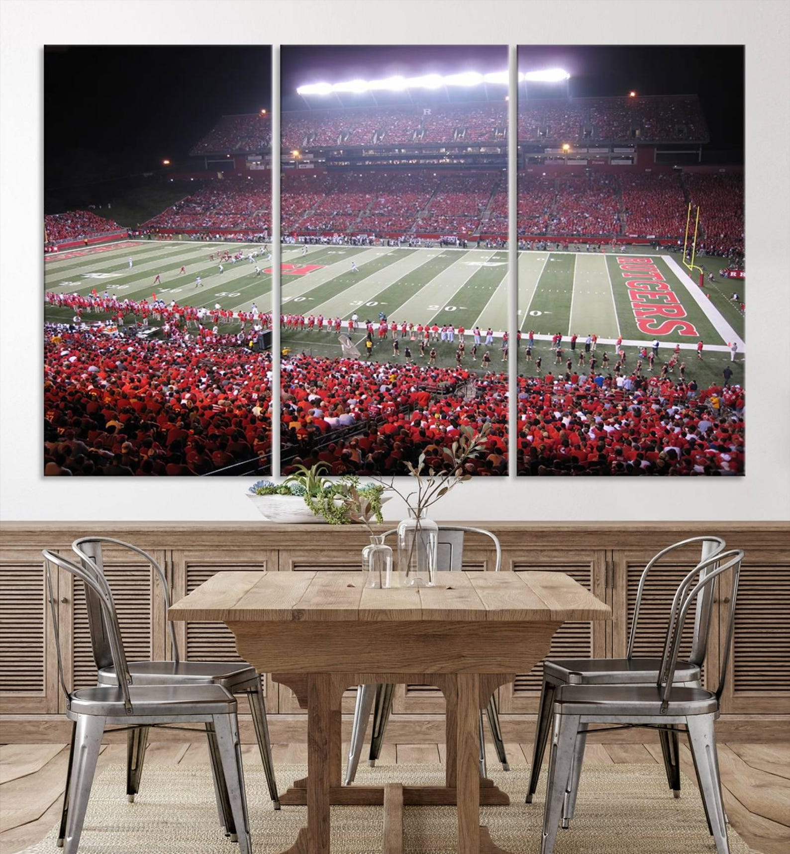 Rutgers Football Stadium Canvas Wall Art - Panoramic Night Game View ...